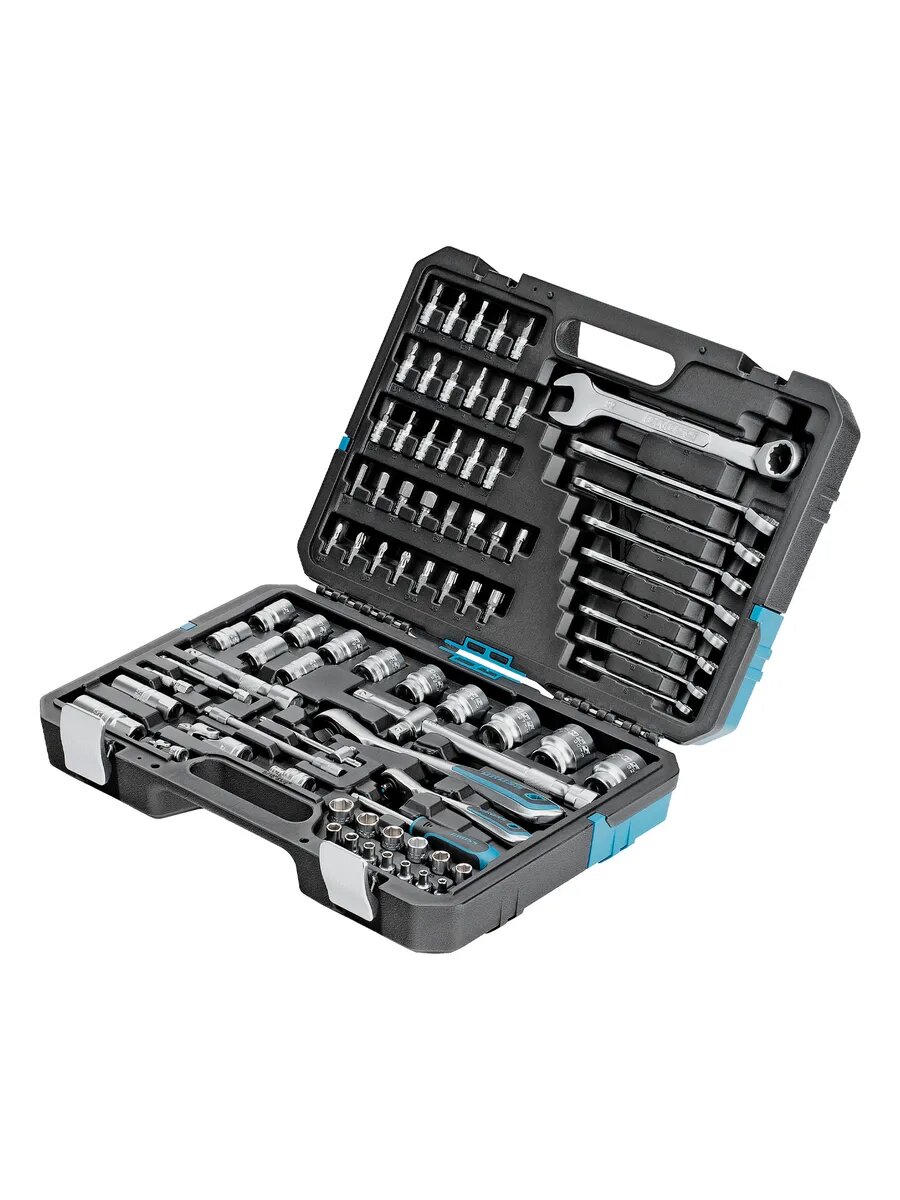 Набор инструментов Gross 1/4", 1/2", CrV, 120 зубьев, 82 предмета, кейс, сталь