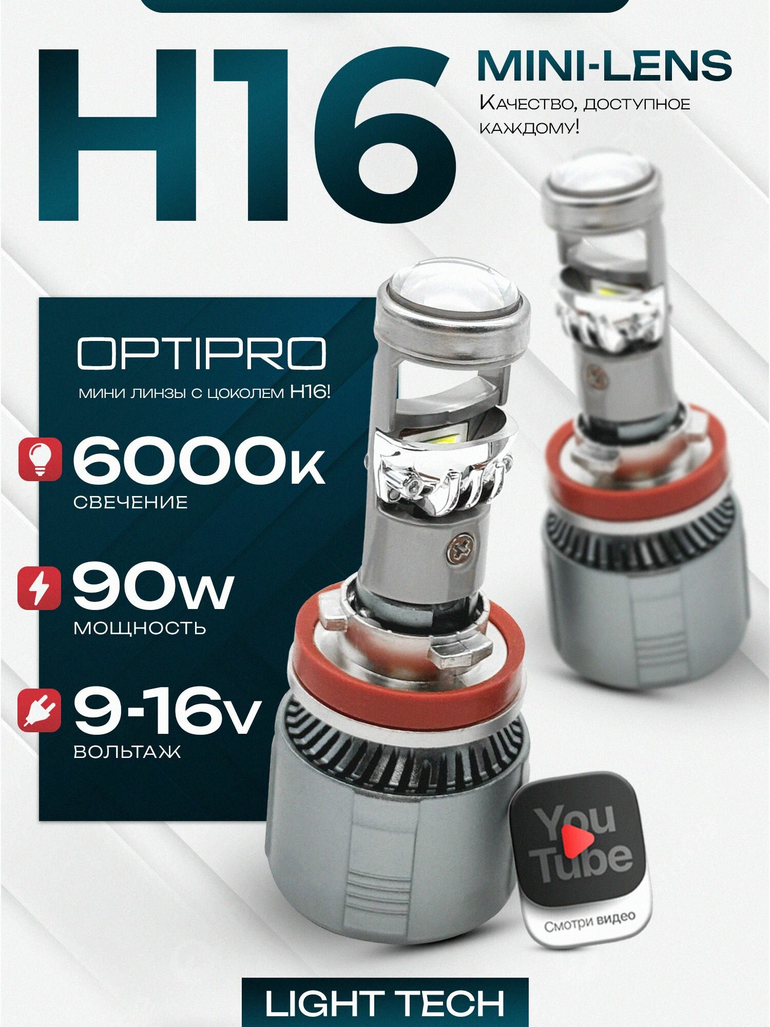 LED Лампы в птф Н16 c линзой LADA XRAY 2016-2025 / Лампы в противотуманки с линзой H16 на Лада Х-Рей