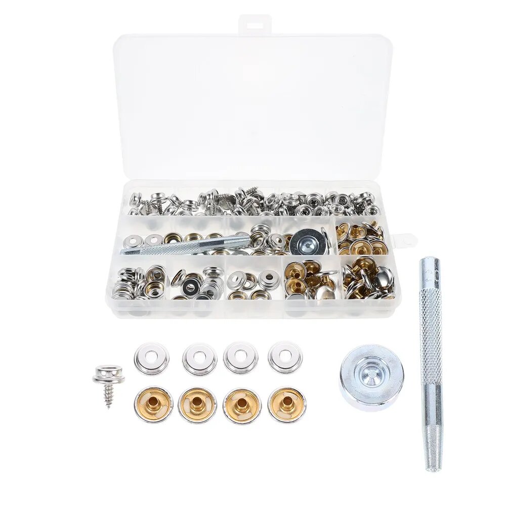 Набор кнопок металлических с инструментом из меди и нержавеющей стали для лодочного тента, 152 шт
