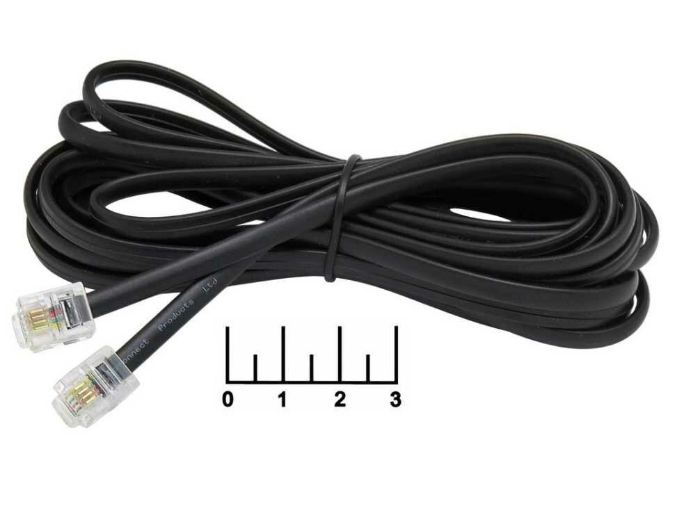 Шнур телефонный линейный 3м 6P4C (RJ-11) (черный)