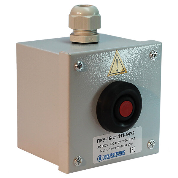 Пост кнопочный ПКУ-15-21.111-54У2 (ВК30-10-11110-54(1з+1р) красная + PG-13,5), пост управления (ЭТ), ET054942, ПО Электротехник
