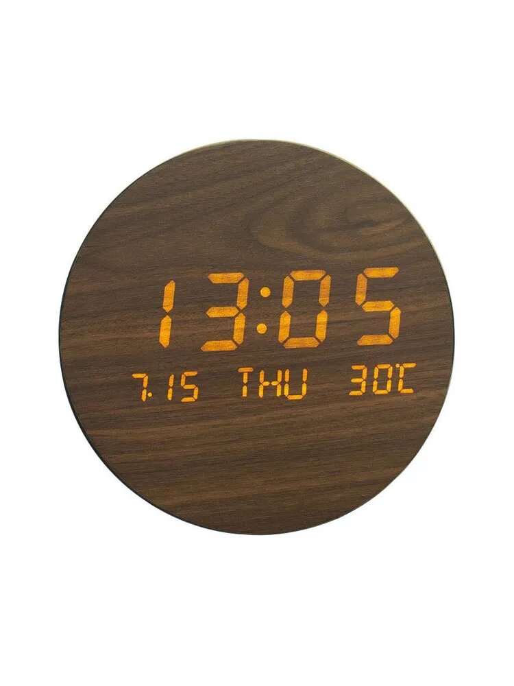Настенные часы цифровые круглые деревянные с подсветкой, электронные настольные часы