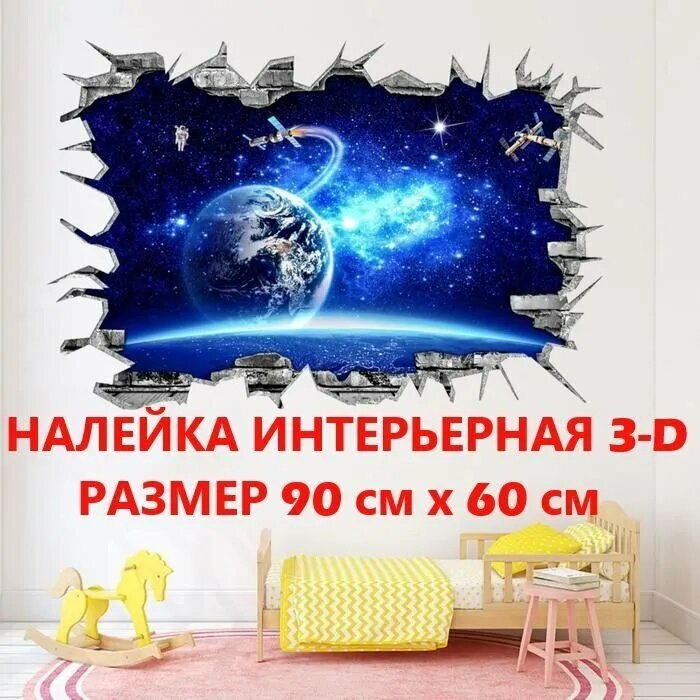 Панель 3D/ картина/ декор/наклейка интерьерная, самоклеящаяся "Планеты в космосе" потолочная, настенная 90 см х 60 см