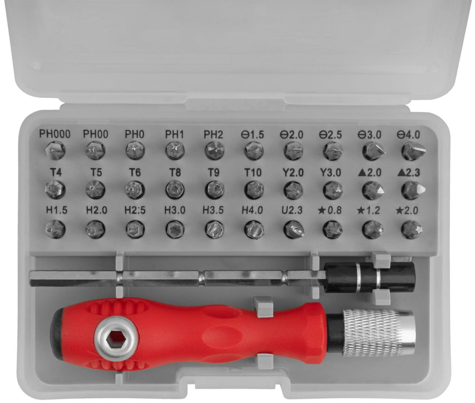 Отвертка с битами для точных работ, 30 CrV бит, удлинитель, пластиковый бокс