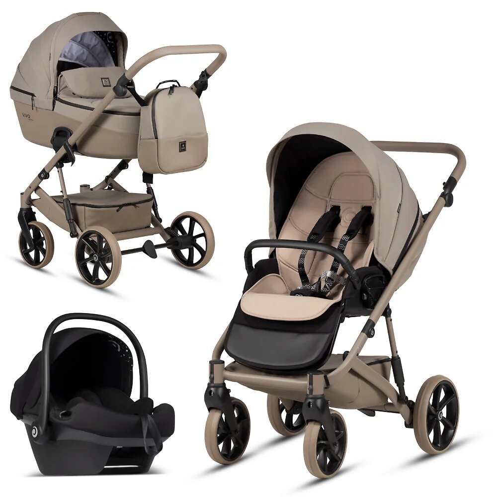 Детская коляска 3в1 Tutis Viva 6+, Elo Lux Edu Sky, цвет Warm Grey (Бежевый)