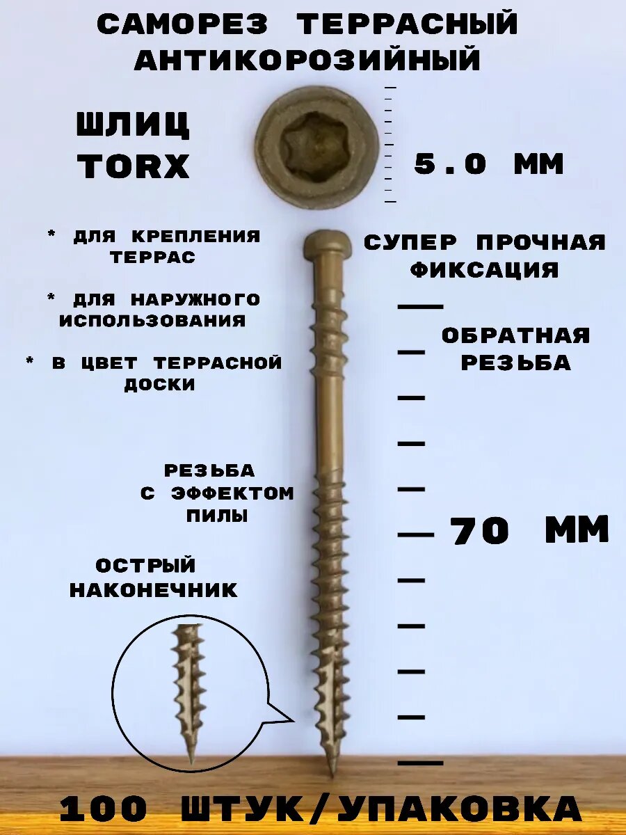 Саморез HIMTEX 5,0*70 мм TER для террас, шлиц TORX 20
