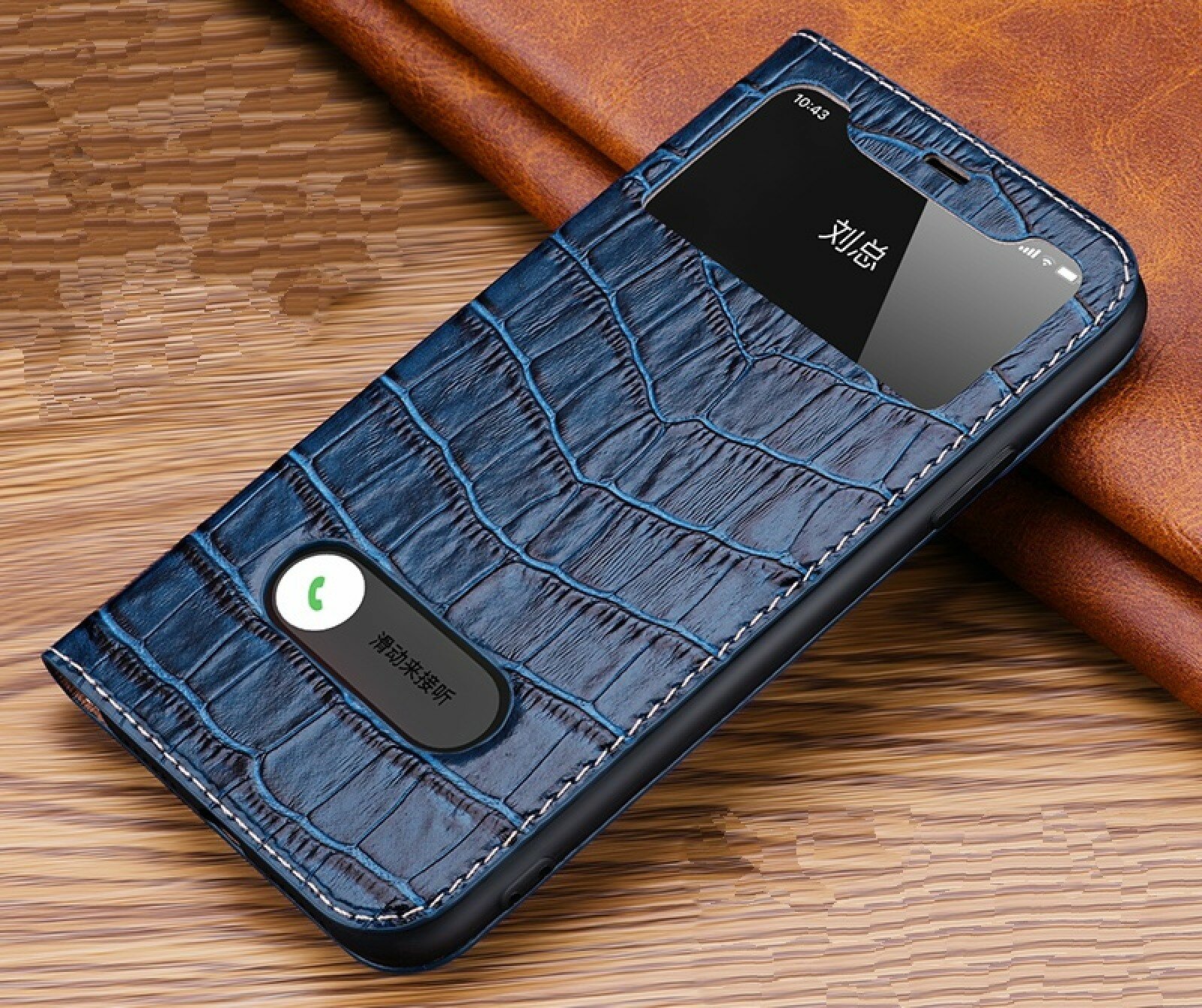 Чехол-книжка MyPads для iPhone 11 из натуральной кожи с текстурой крокодила и окном вызова