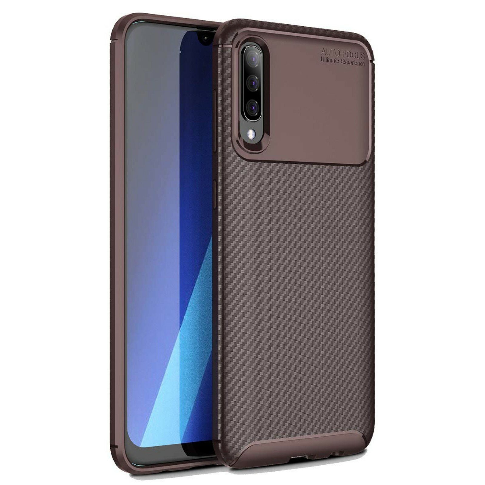 Чехол панель-бампер MyPads для Realme X50 5G из прочного силикона с матовой карбоновой отделкой коричневый