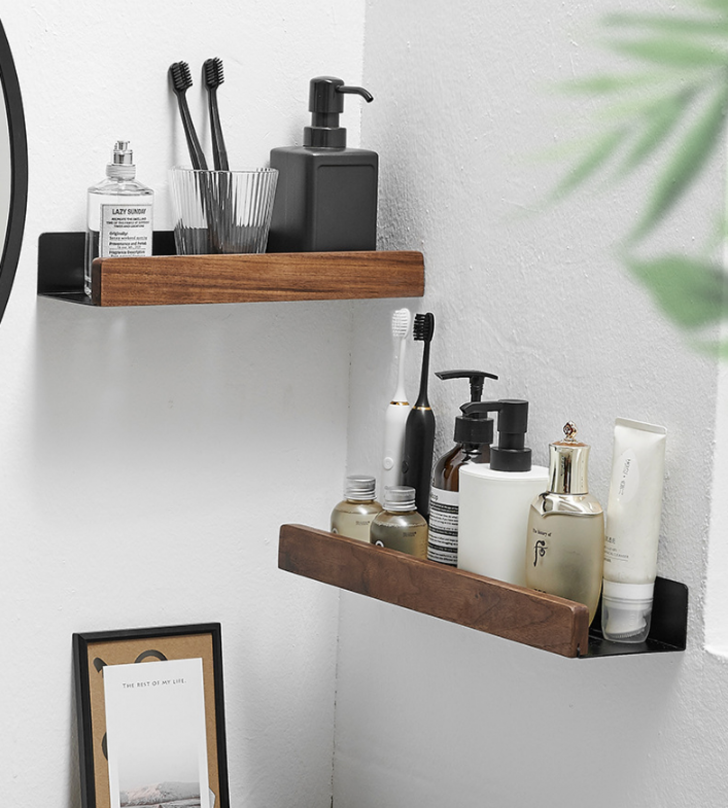 Настенная полка-держатель MyPads с деревянной вставкой для ванной и кухни 40 см