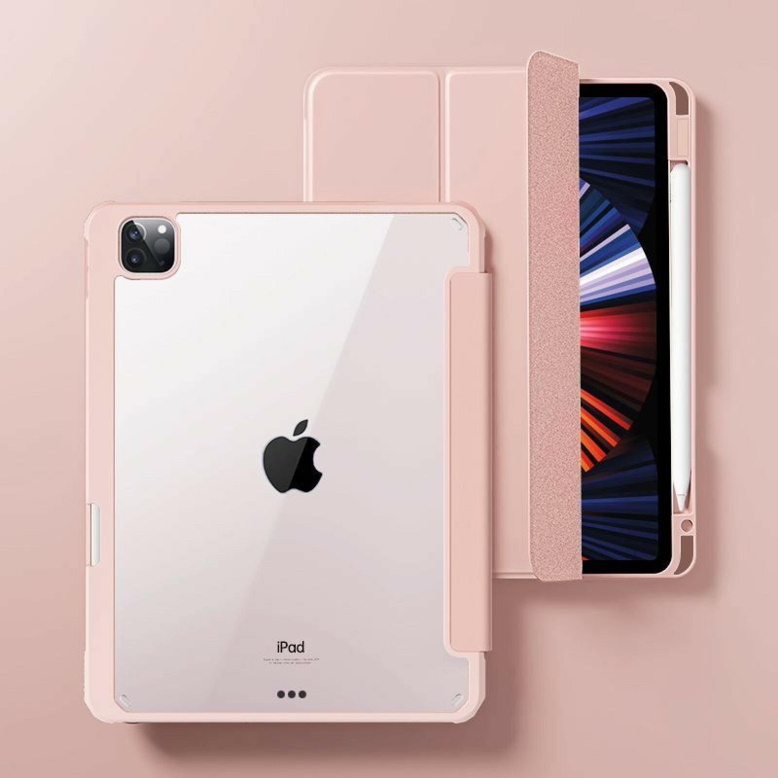 Чехол MyPads для Apple iPad Pro 12.9" 2018-2022 прозрачный с розовой крышкой защитный с подставкой