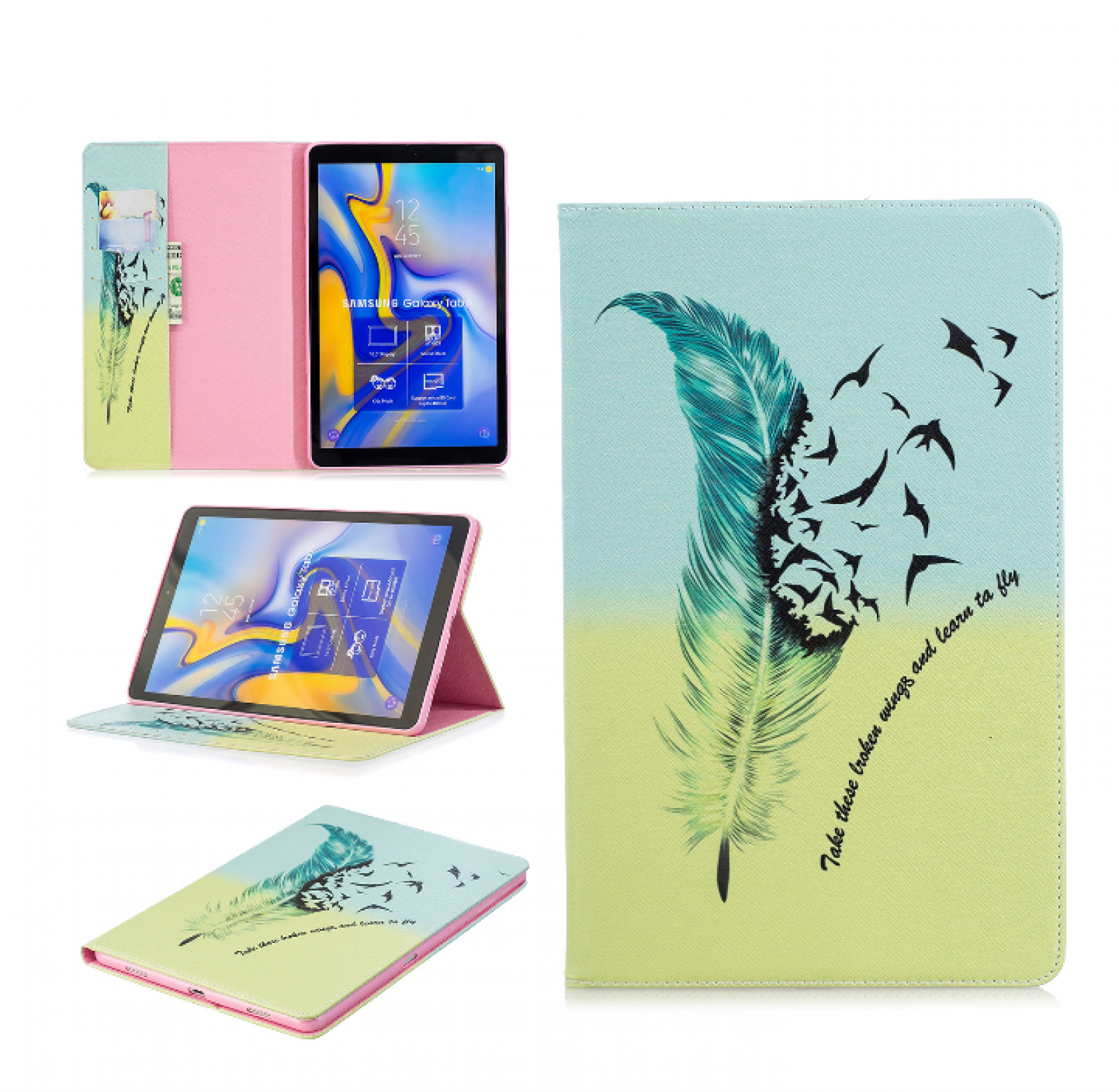 Защитный чехол-книжка MyPads для Samsung Galaxy Tab A 8.0 SM-T350/T351/T355 из искусственной кожи с рисунком пера, зеленый