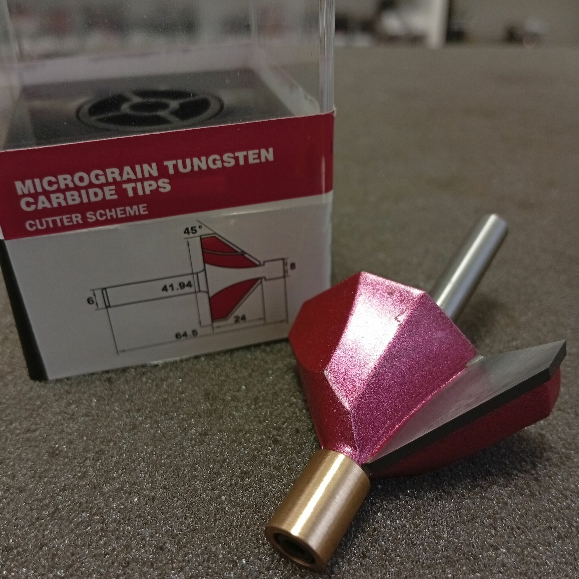 Фреза конусная 45 гр. (тонкий упор) проф. серия 45 D 41.94x24x64.5 S 6 PROCUT