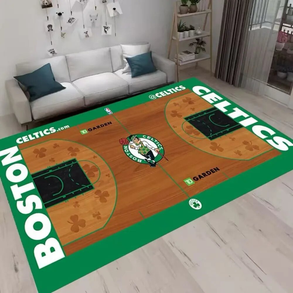 Коврик для дома Boston Celtics 50x80 см баскетбольная площадка, нескользящий зеленый прямоугольный