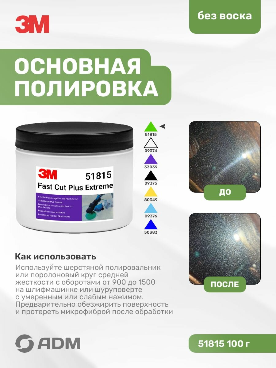 Полировальная паста для кузова автомобиля 3М 51815 Fast Cut Plus Extreme, 100г