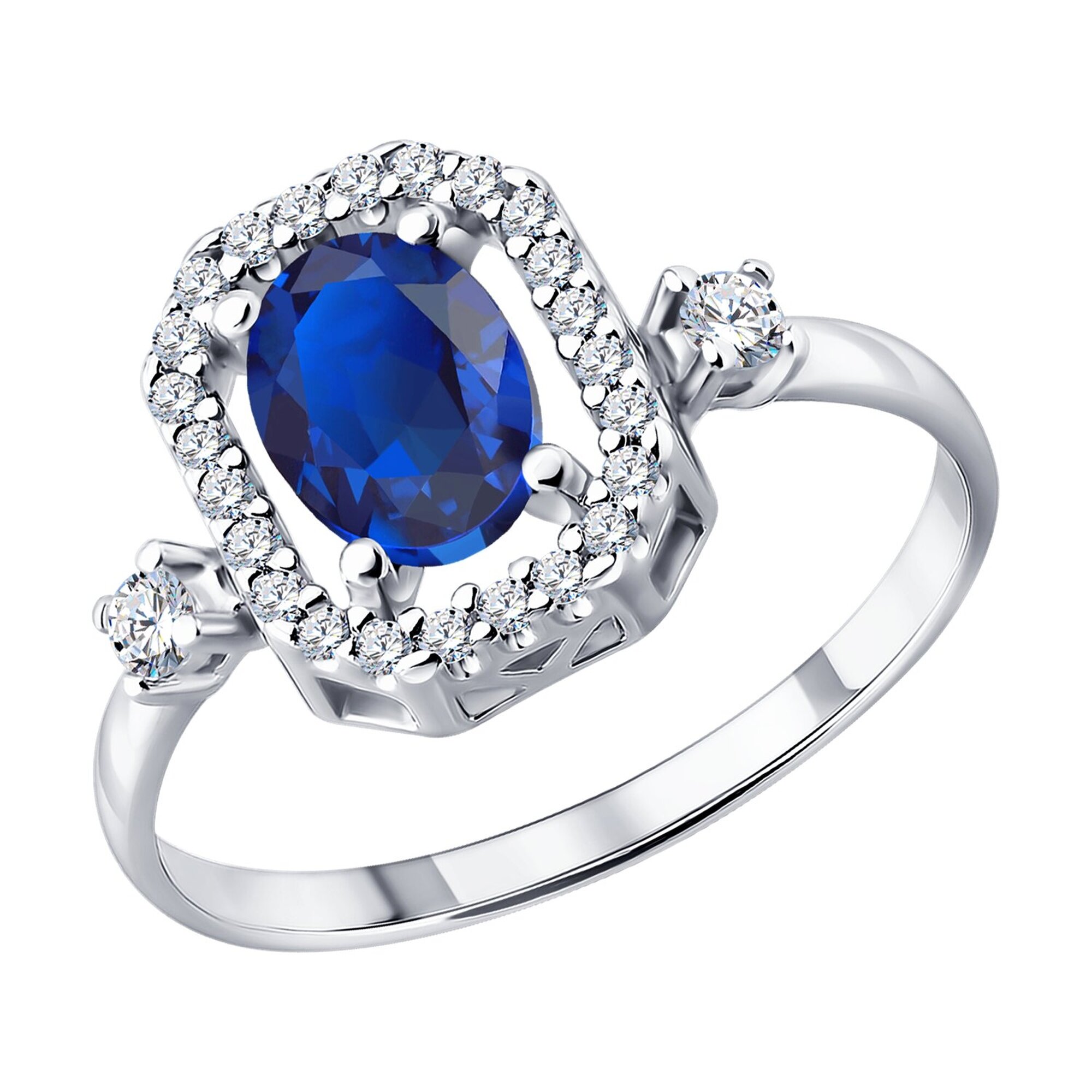 Кольцо, серебро, 925 проба, родирование, фианит, сапфир