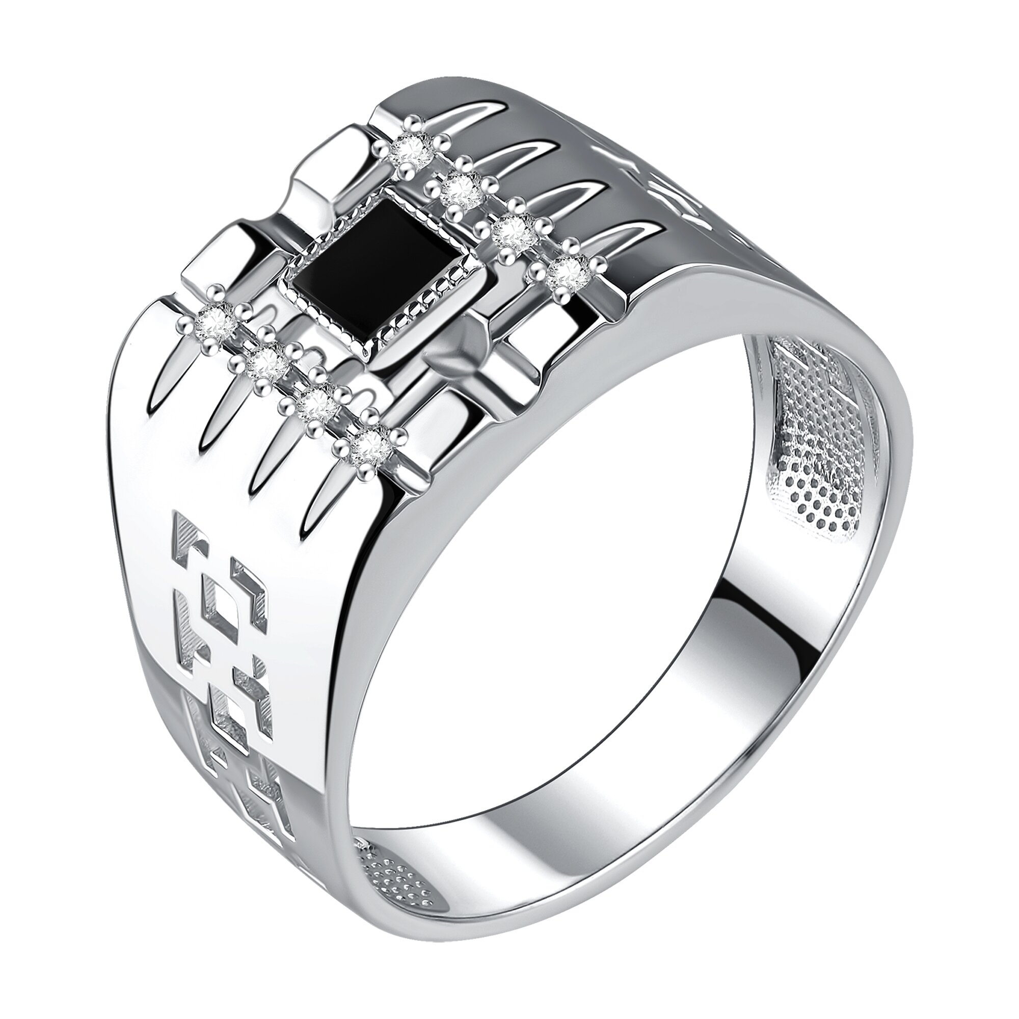 Кольцо, серебро, 925 проба, родирование, фианит, агат