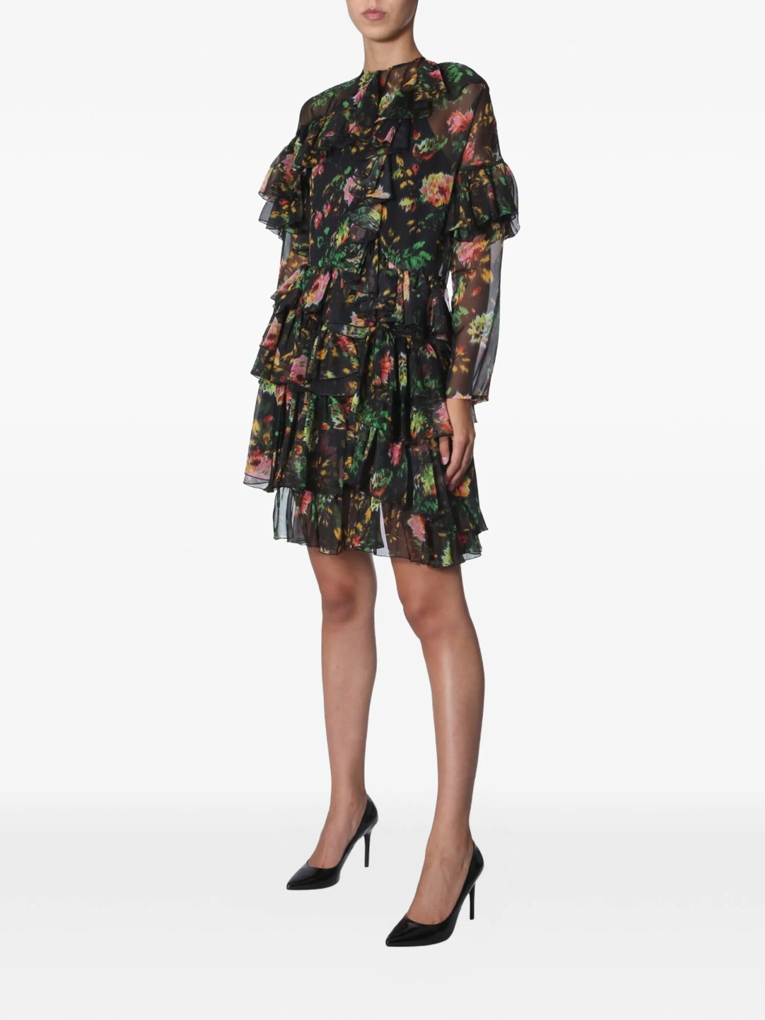 Платье MSGM Ruffled asymmetric dress, размер 40, black/black — фото 1