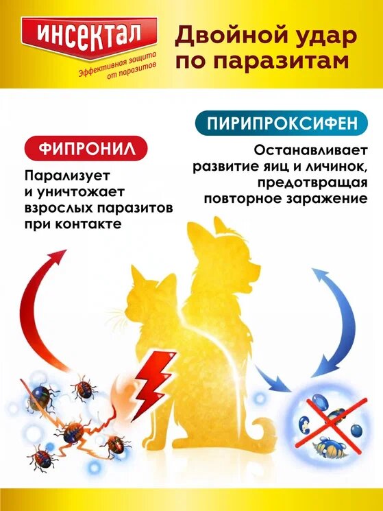 Капли Инсектал от блох и клещей для мелких пород собак и кошек от 2 до 4 кг, 6 шт. в уп, — фото 1