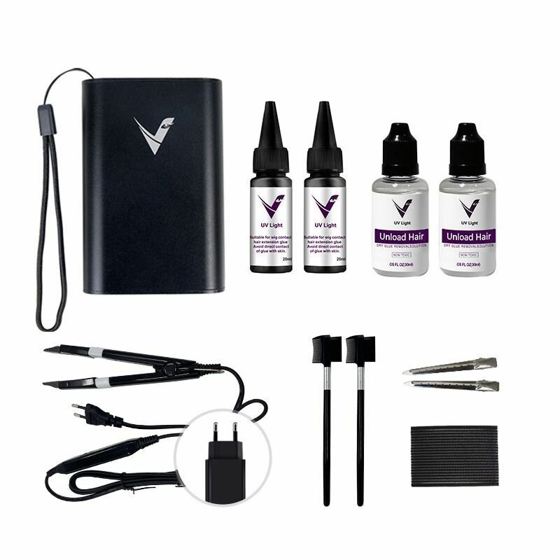 Набор для наращивания волос UV: 30г Клей + 30мл Ремувер с УФ-лампой АнтиУФ-щитки + Быстрая фиксация за 5 сек Термостойкие инструменты для салона/дома