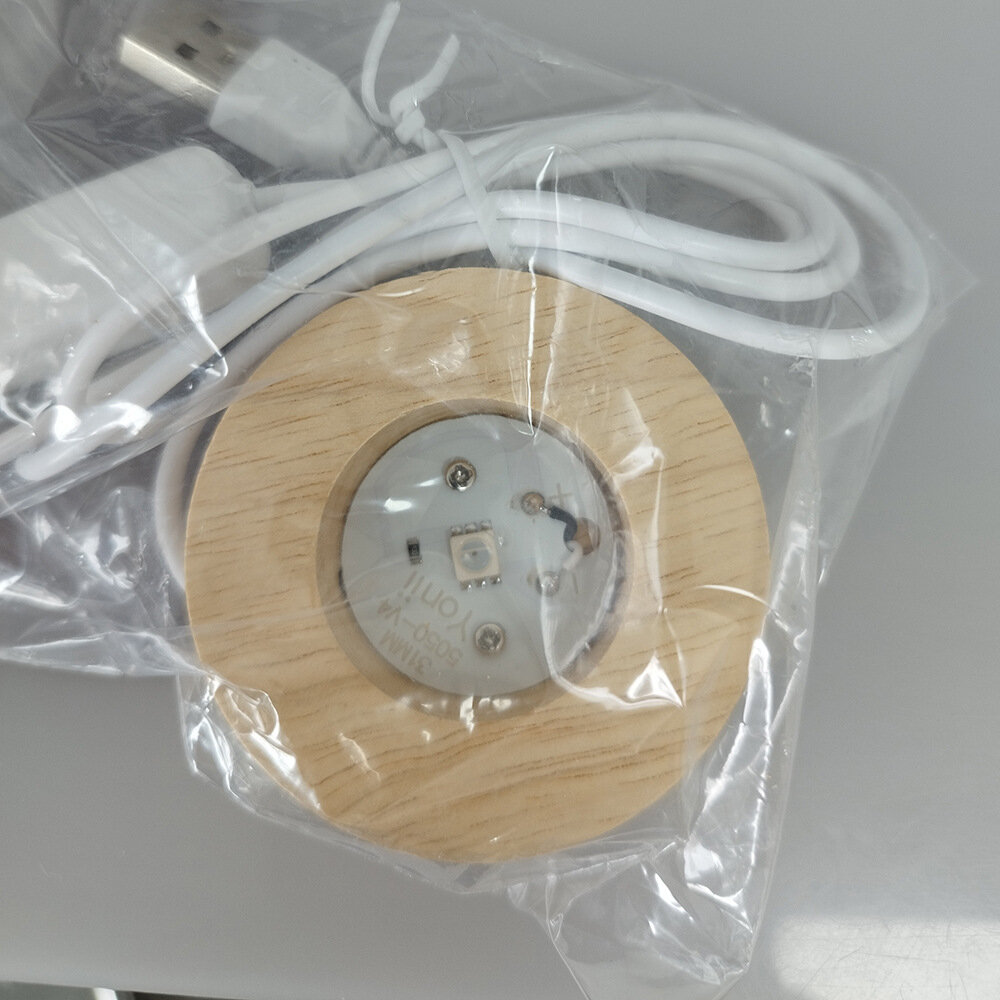 8 см круглый деревянный ночник с LED-подсветкой и USB-переключателем, 1 м шнур, цветная подсветка для декора
