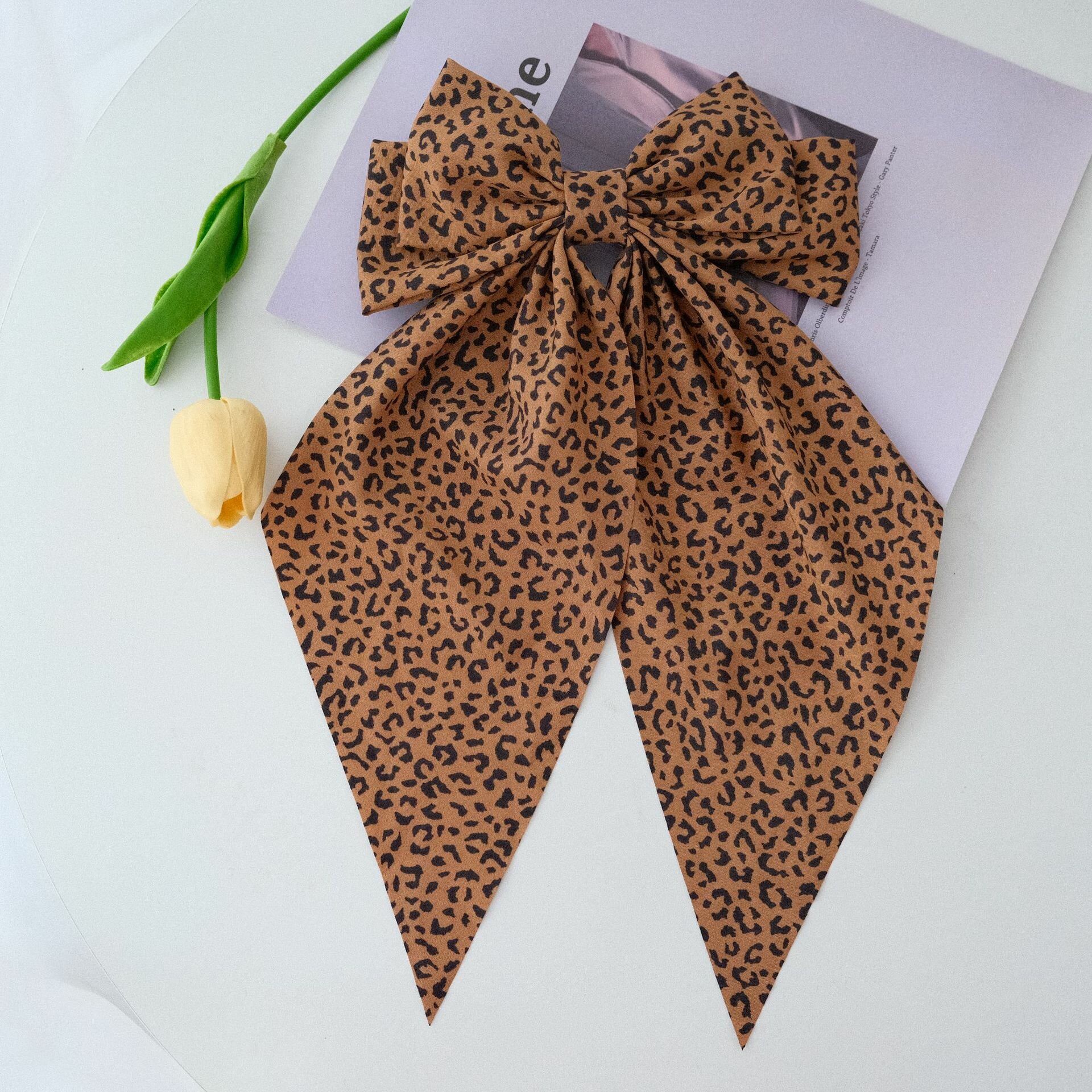 Заколка для волос "Леопард", с бантом, коричневая