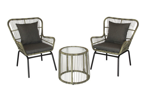 Набор мебели Конер арт. GS073 серый, 1 уп.(2 стула+стол, каркас черный, ротанг серый) "Garden story"