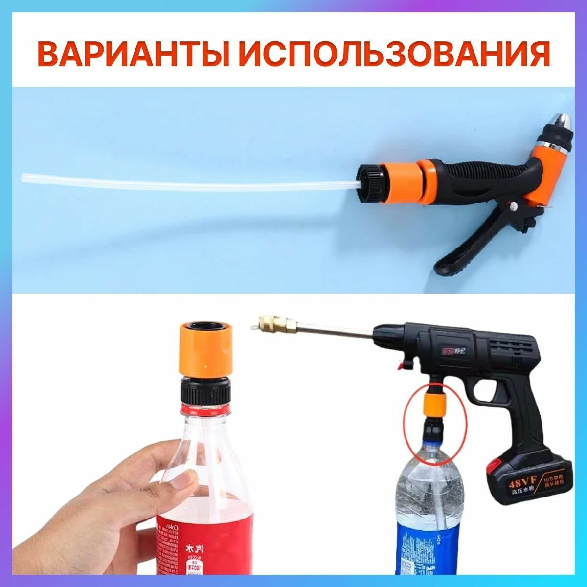 Переходник адаптер для мойки высокого давления насадка на бутылку / для мини мойки керхер на аккамуляторе
