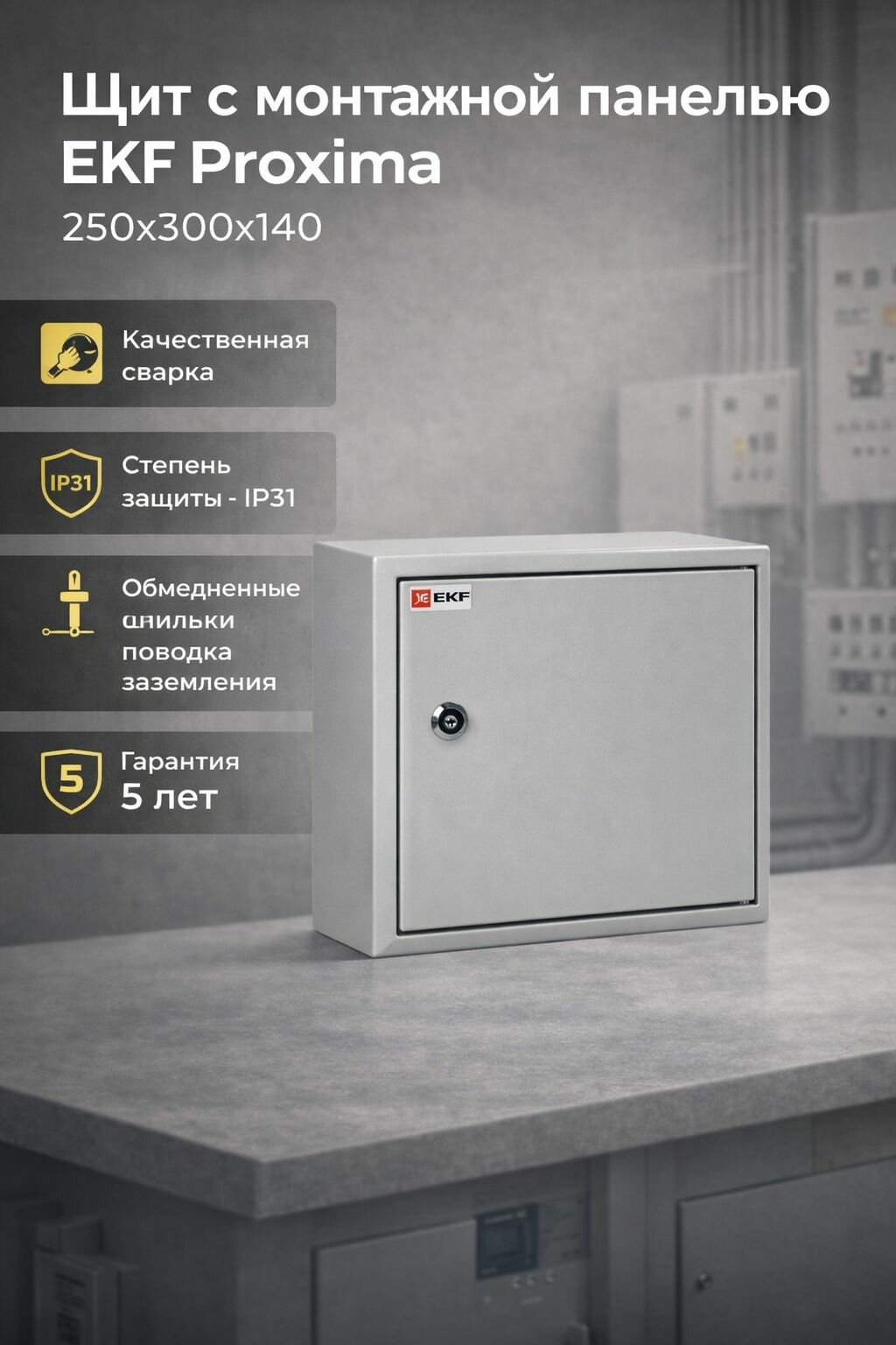 Щиток электрический с монтажной панелью навесной EKF PROxima ЩМП, стальной, IP31, 250x300x140 мм
