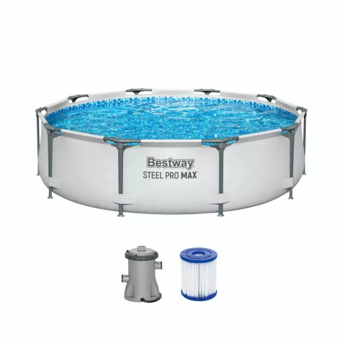 Бассейн каркасный Bestway Steel Pro Max (56408), 4678 л, рама с антикоррозийным покрытием, фильтр-насос, серый