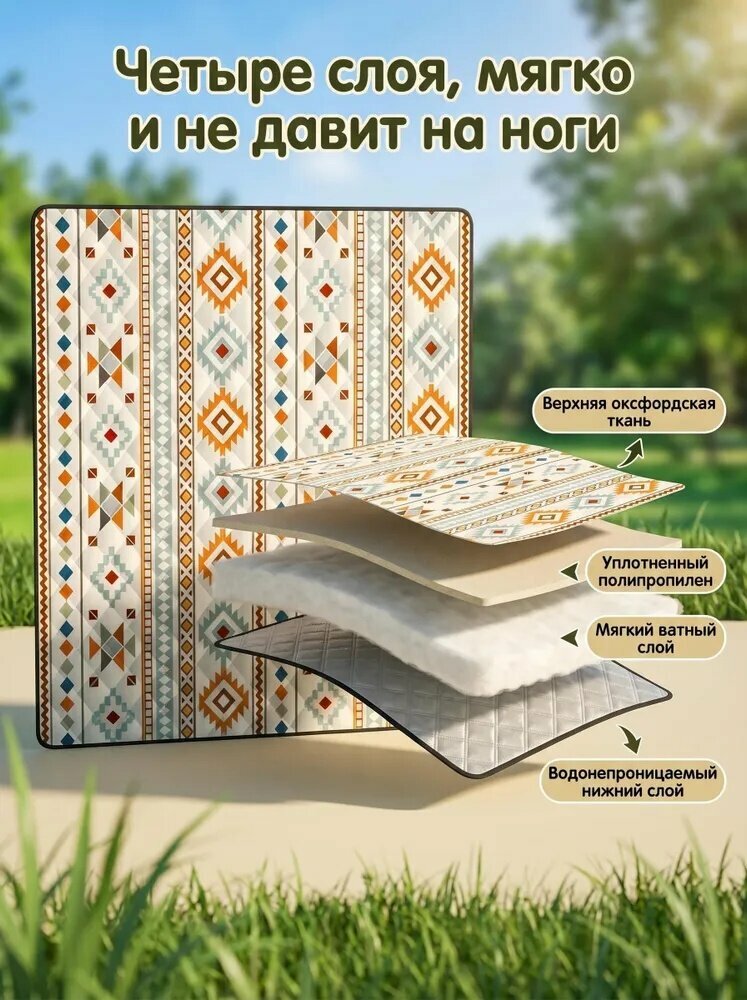 Коврик для палатки туристический складной 200*300 см, ковер в палатку, влагостойкий, цветной этнический дизайн