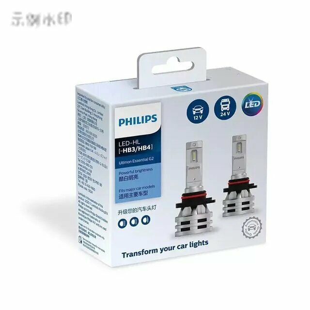 Philips Лампа автомобильная HB3/HB4, 2 шт. арт. Ultinon Essential G2 LED H1 H4 H7 H8 H11 H16 HB3 HB4 HIR2 12V 24V 6500K 车灯