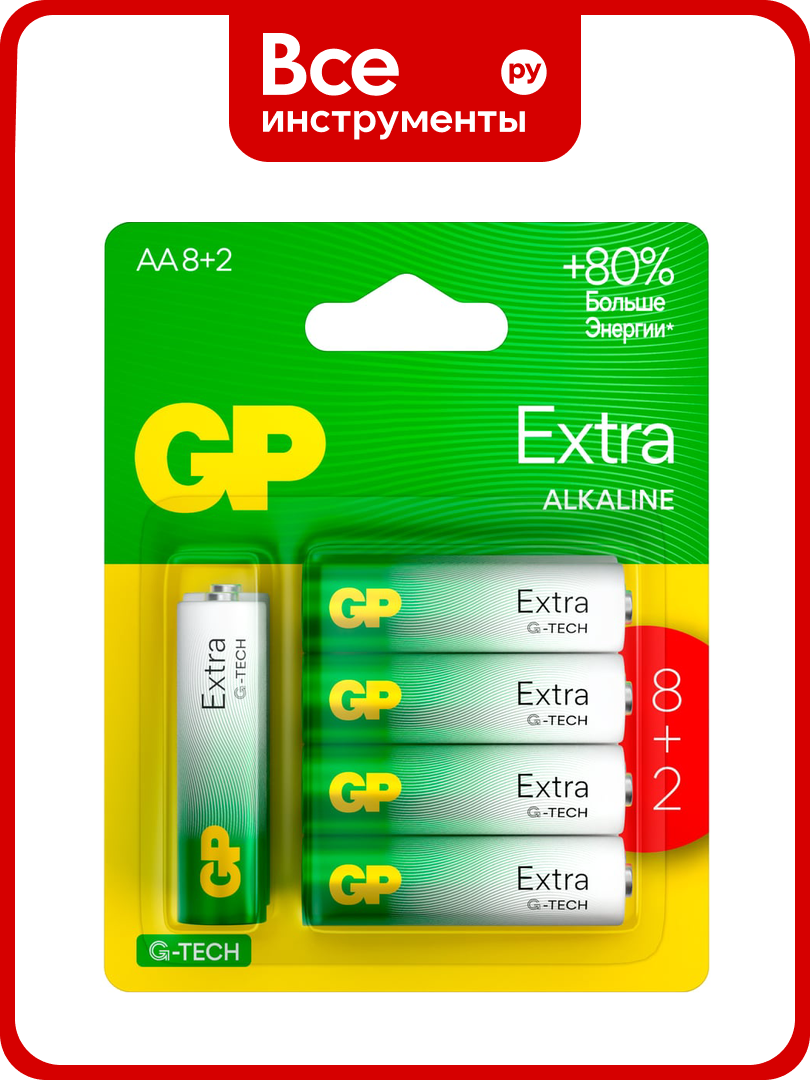Батарейки GP АА пальчиковые алкалиновые Extra Alkaline, набор 10 шт (15AXA21-BC10) 15783879