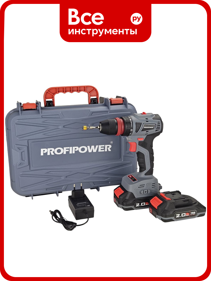 Аккумуляторный бесщеточный шуруповерт Profipower MKBL-18BM Li-ion-2шт, 18В, 2.0Ач, съемный патрон, З/У, 0.8-10 мм, кейс T0057