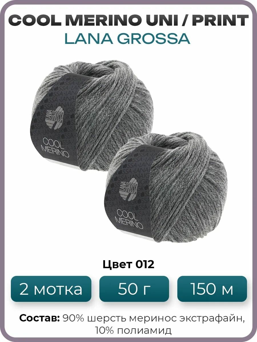 Пряжа для вязания Lana Grossa Cool Merino шнурок, цвет 012, 2 мотка
