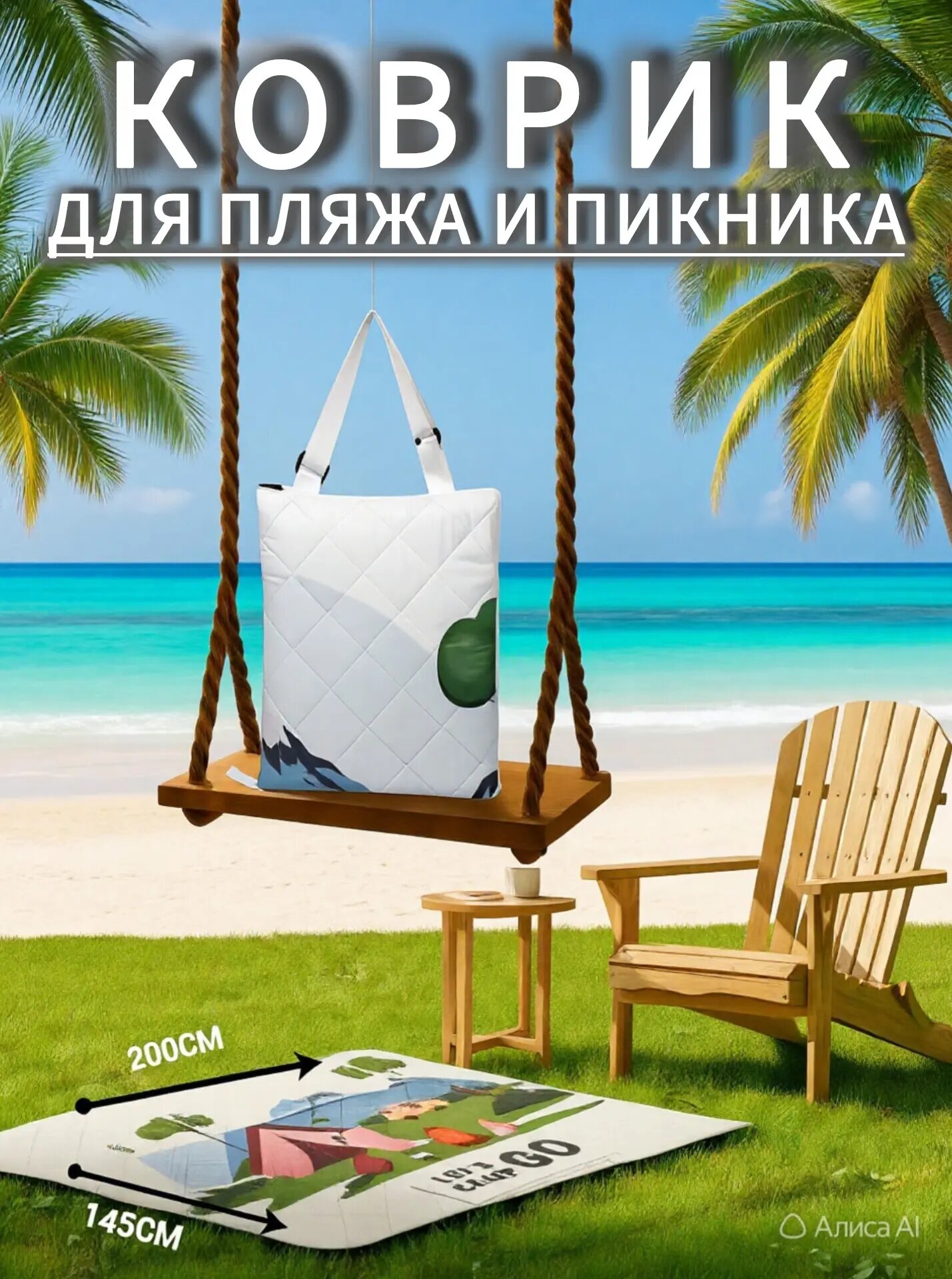 Пляжный коврик подстилка для пляжа и пикника 145*200
