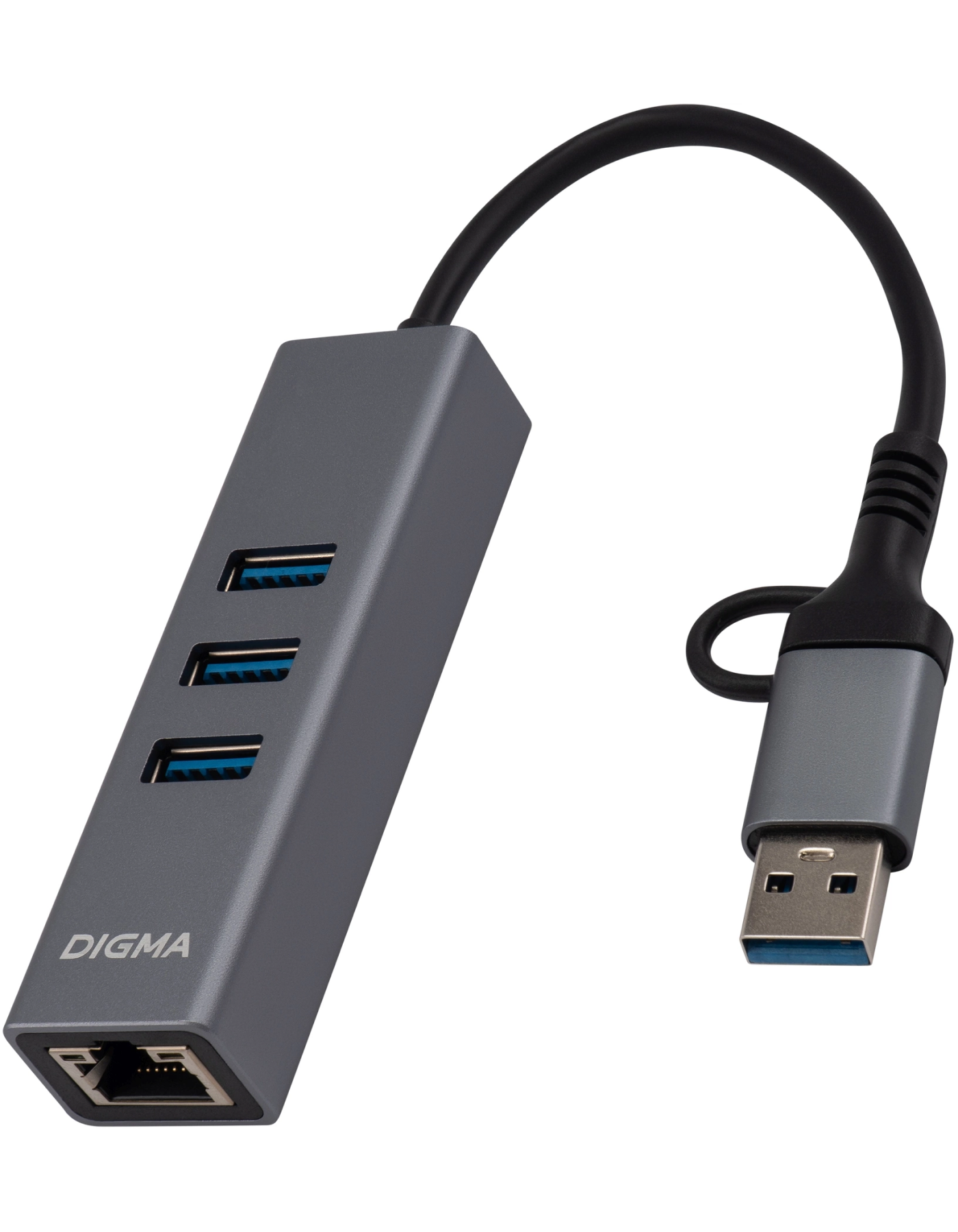Сетевой адаптер Gigabit Ethernet Digma DLA-GEUCH3 , USB 3.0, серый