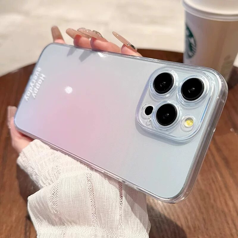 Чехол для iPhone 16 с сине-розовым градиентом и матовой текстурой, полная защита от ударов