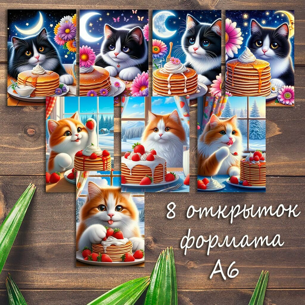 Большой набор открыток Котик, 8 штук