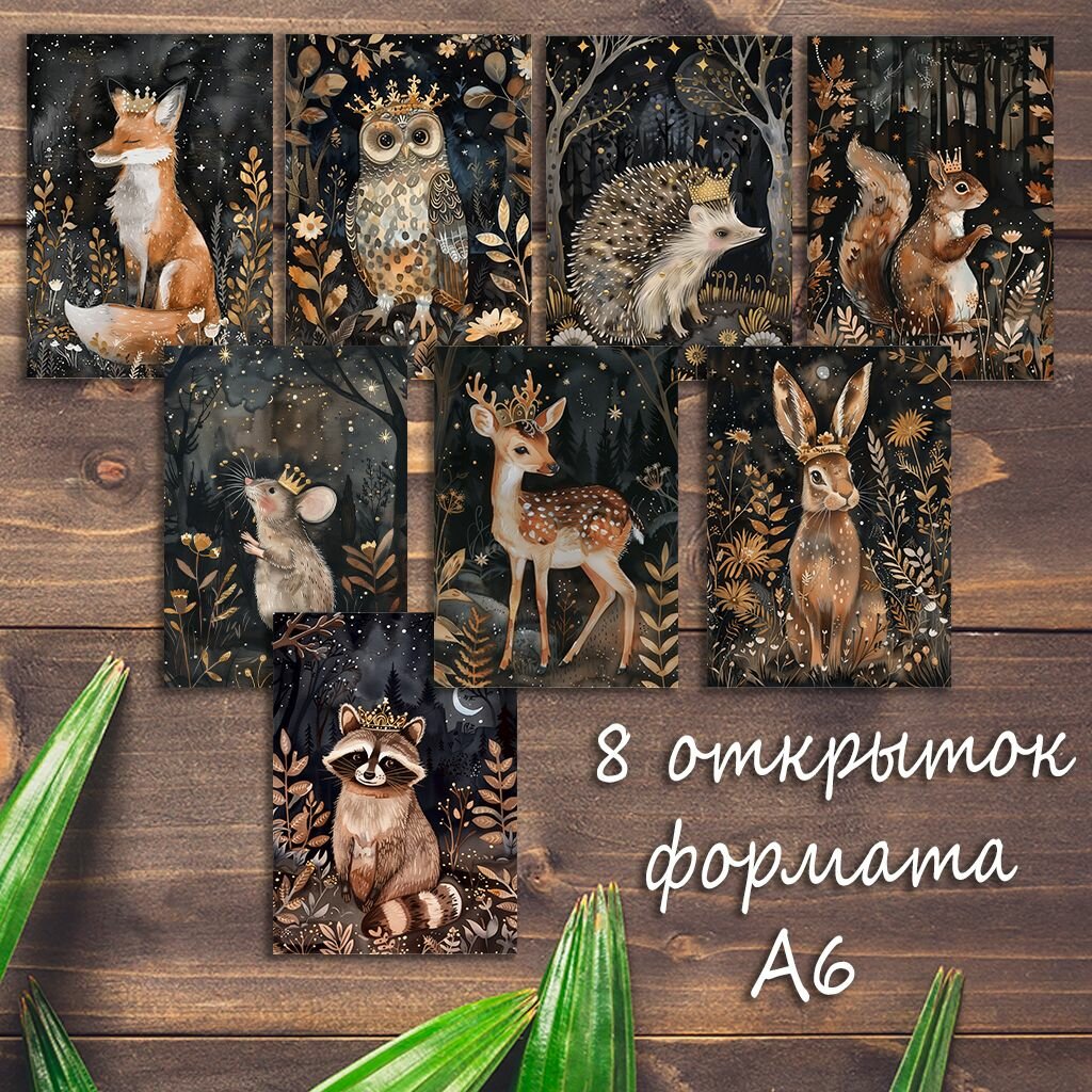 Большой набор открыток Мистические животные, 8 штук