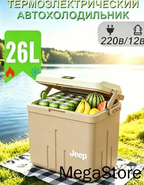 Холодильный контейнер 26л, серый, 12В/220В, для пикника и продуктов