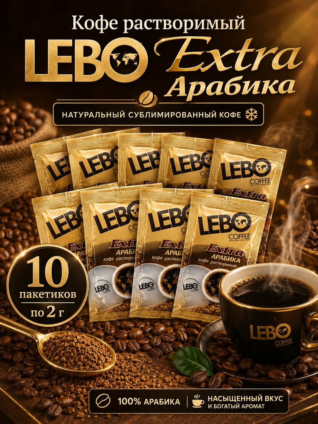 Кофе растворимый Lebo extra арабика 10 пакетиков по 2 гр