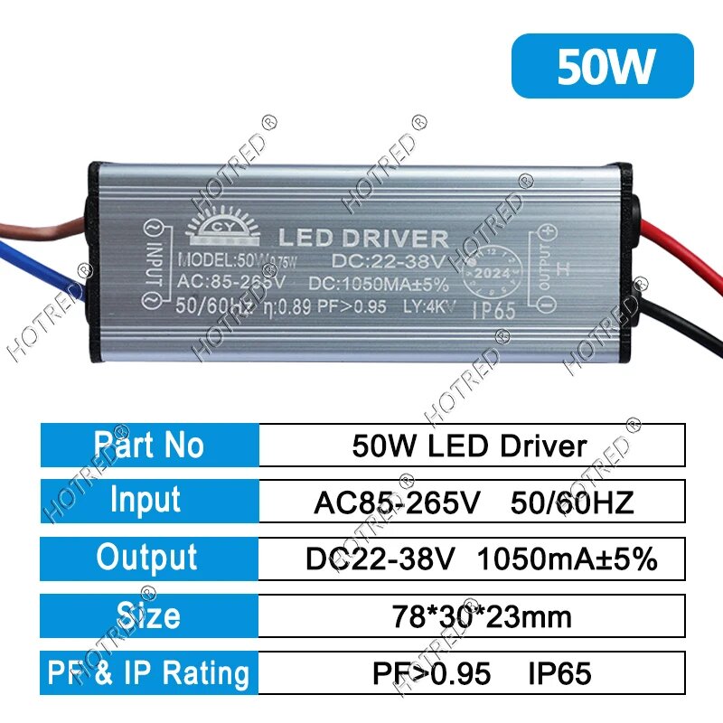 HotRed Трансформатор LED драйвер 10-100W IP65 50W DC22-38V 1050mA