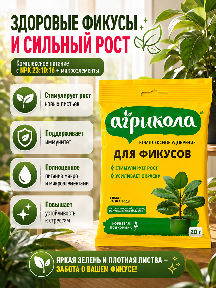 Удобрение для фикусов, корневая подкормка, гранулы 20 г, Агрикола