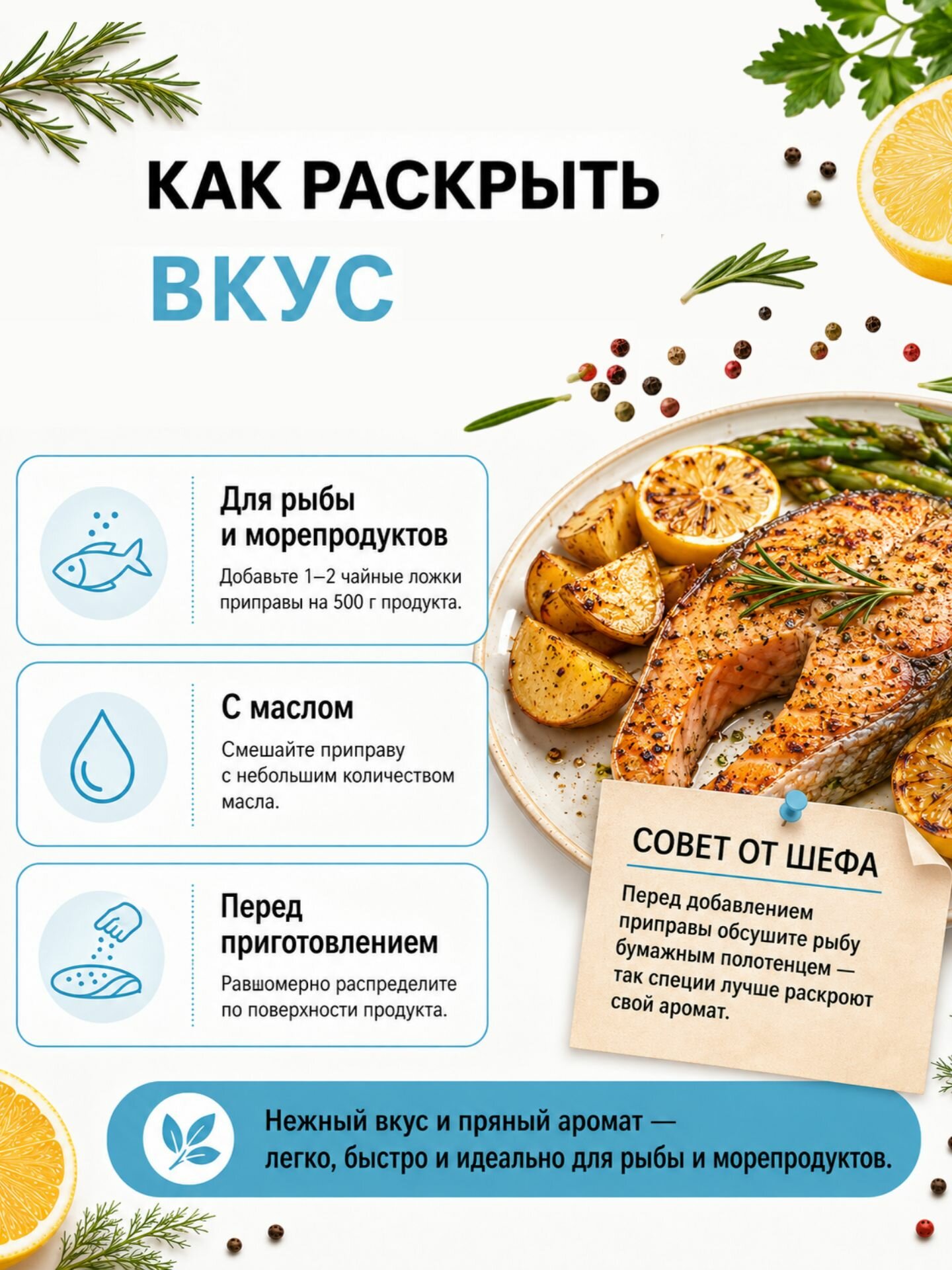 Приправа для белой и красной рыбы и морепродуктов "Как у шефа", 150 г — фото 1