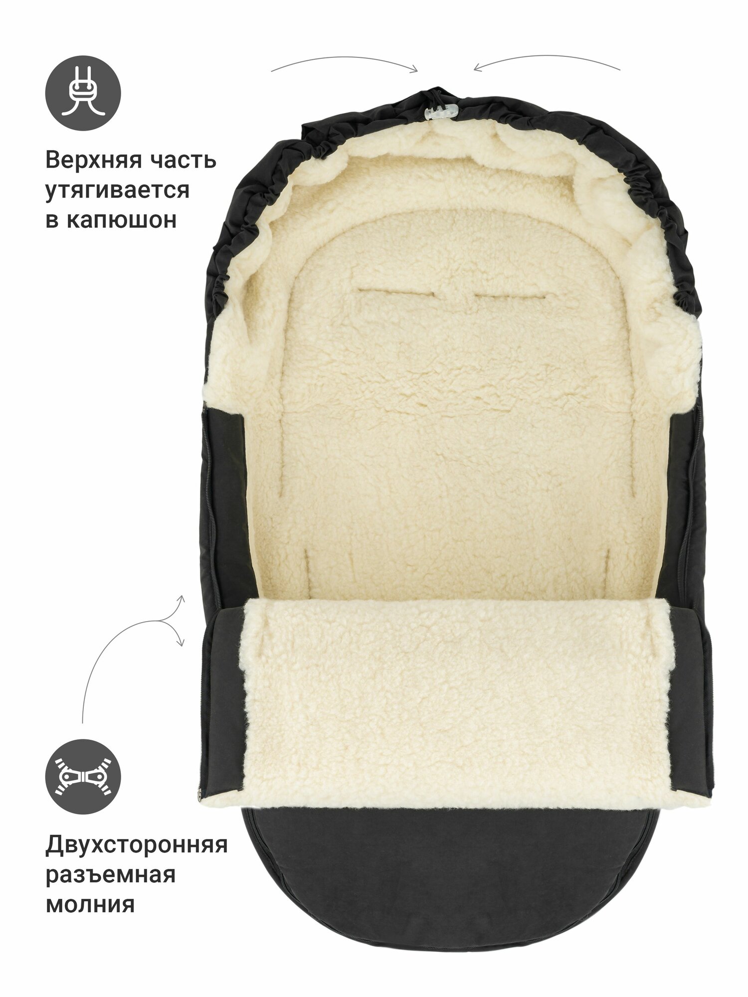 Зимний конверт в коляску Markus, модель Egg Basic, цвет черный — фото 1