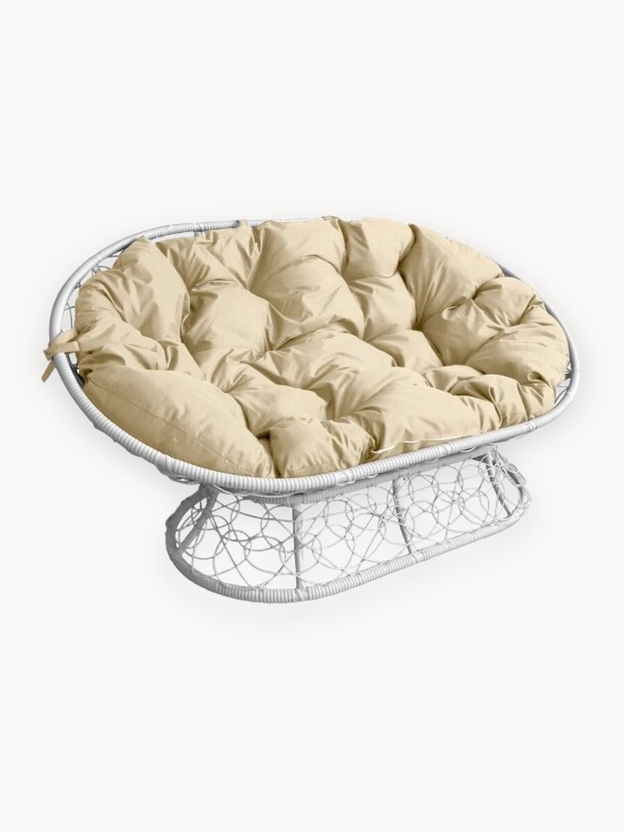 Диван садовый M-group Мамасан белый ротанг + бежевая подушка