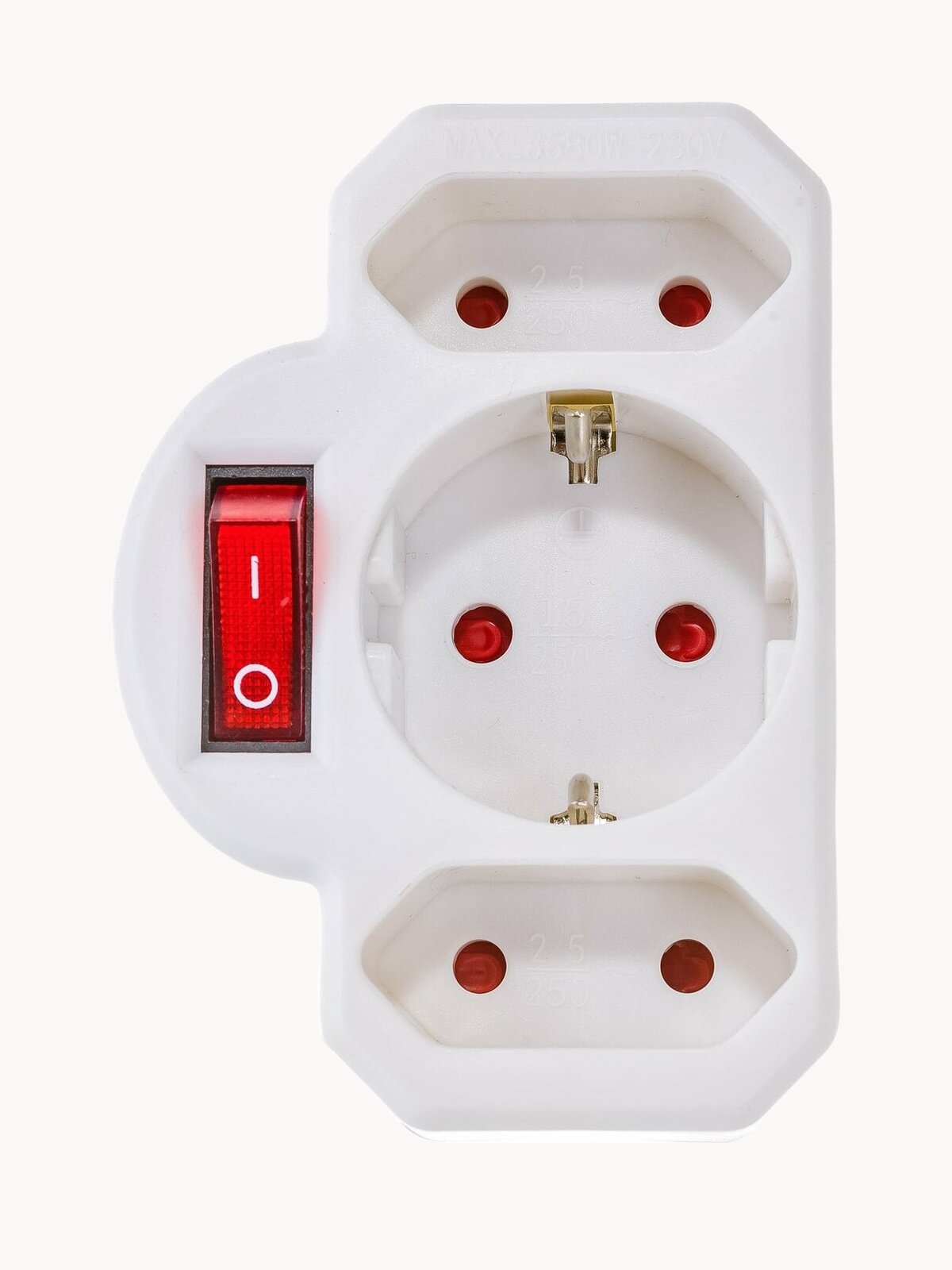 Переходник Navigator 94 698 с выкл, 1 розетка с зазем, 2 розет б/зазем, 16А, со шторками