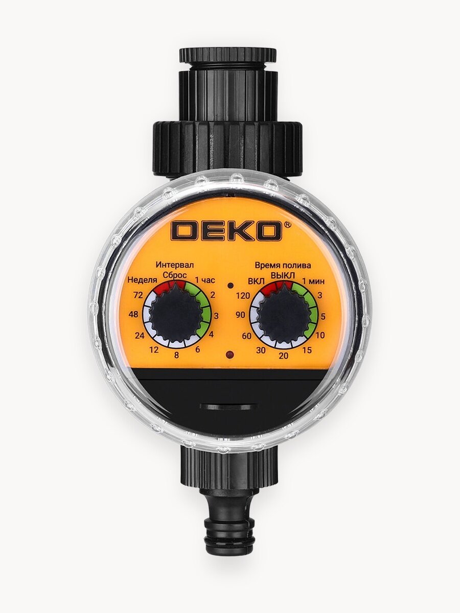 Таймер для полива электронный DEKO DKIT04 с шаровым механизмом, меню на русском языке капельный полив