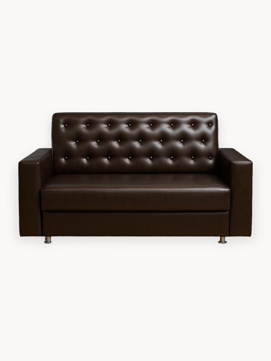 Диван HBR, прямой, для офиса, с пуговицами, экокожа, коричневый