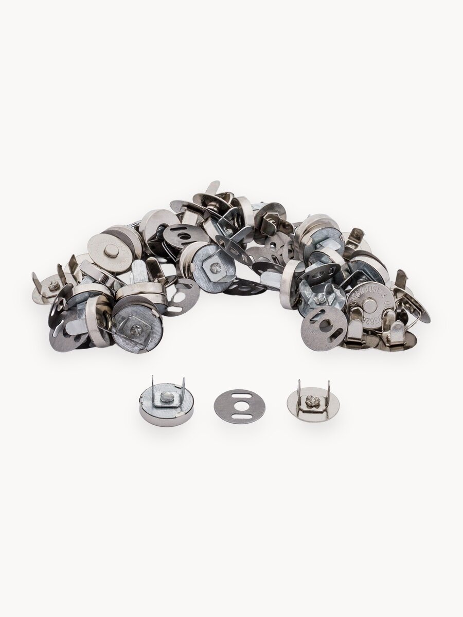 Кнопки для одежды магнитные 14 мм, 20 шт, металлические, Айрис (никель)